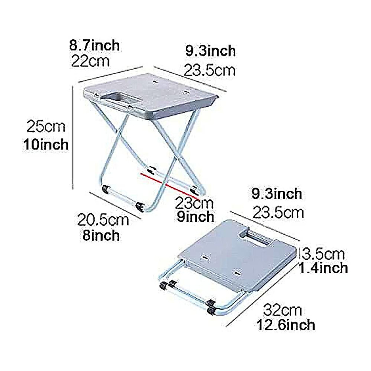 Yosogo Portable Folding Stool, 10” Lightweight Compact Collapsible Chair, Heavy Duty PP, Steel Frame Legs, 250lbs Capacity, Outdoor Travel, Beach, Fishing, BBQ, Camping, Hiking, Picnic, 1 Pack Gray