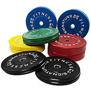 Signature Fitness 2" Olympic Bumper Plate Weight Plates with Steel Hub, 210LB Set (2x 25/35/45LB), Colored