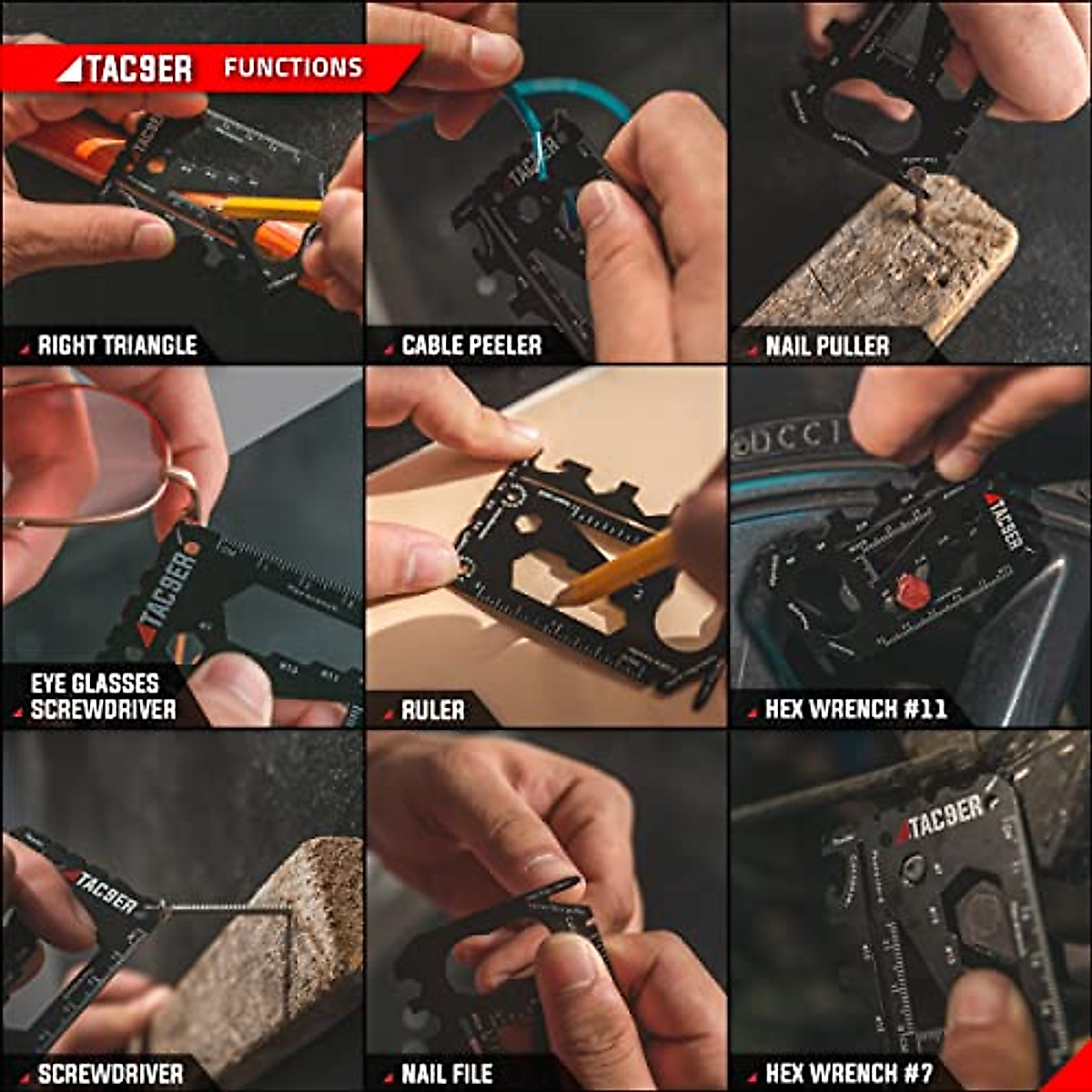 TAC9ER 22-in-1 Credit Card Multitool For Men | Metal Survival Card | Credit Card Knife Wallet Tool | TSA Approved Multitool | Bottle Opener Card