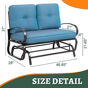Shintenchi Outdoor Patio Metal Swing Glider Bench 2-Rocking chair Loveseat Wrought Iron Patio Furniture Steel Frame Chair Set with Cushion for Porch Balcony Garden,Bule