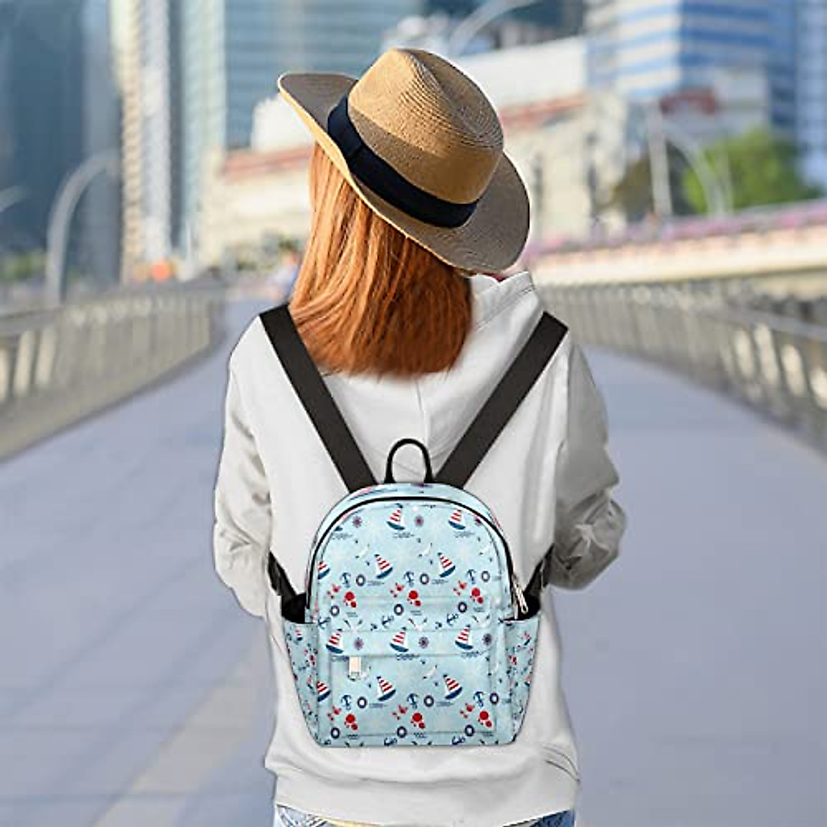 Marine Sailboat Mini Backpack Purse for Women, Anchor Small Fashion Daypack, Casual Lightweight Bag