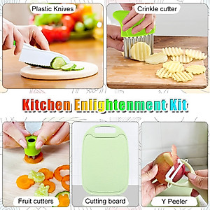 TAORISH 9 Pcs Kids Kitchen Knife Set, Kids Knives For Real Cooking With Cutting Board, Y Peeler, Crinkle Cutter, Sandwich Cutter, Serrated Edges Plastic Toddler Knife Kid Safe Knives