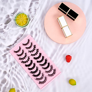 LOCEAST False Eyelashes Russian Strip Lashes Fluffy 5 Styles Mixed Fluffy Volume D Curl Eyelashes Handmade Lightweight Cat Eye Faux Mink Eyelashes 10 Pairs Pack