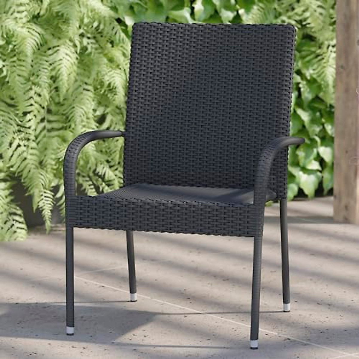 Flash Furniture Maxim Wicker Indoor/Outdoor Dining Chairs with Arms - Gray Wicker Wrapped Steel Frames - Fade & Weather Resistant-For Deck or Backyard - Set of 2