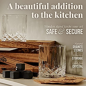 Mixology & Craft Whiskey Stones Gift Set - Great Whiskey Gifts for Men, 13pc Kit w/ 2 Bourbon Whiskey Glass Set, 8 Whiskey Rocks & Stand, Bourbon Gifts for Groomsmen, Anniversary, Birthday