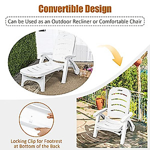 Tangkula Outdoor Chaise Lounge Chair, Adjustable 5-Posistion Recliner Chair with Built-in Wheels, Weather-Resistance Folding Lounge for Patio, Backyard, Poolside and Beach (1, White)