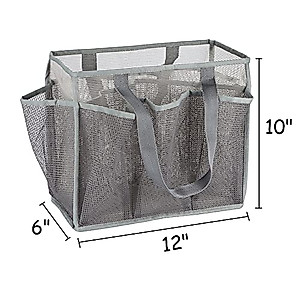Qimodo Mesh Shower Caddy Tote with V-separated Compartment,Heavy Duty Toiletry Bath Basket Bag for Dorm College Gym Camping (Grey)