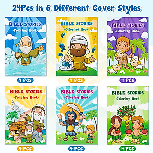 Zainpe 24Pcs Christian Bible Stories Coloring Books for Kids Bible Study Theme DIY Art Drawing Book Jesus Noah's Ark Pattern Color Booklets Party Favors Supplies Birthday Gift Goodie Bag Filler