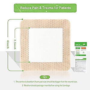 Silicone Adhesive Foam Dressing with Gentle Border 4''x4'' for Bed Sore Leg Ulcer 10 Pack, High Absorbency Waterproof Silicone Wound Bandage for Foot Diabetic Ulcer