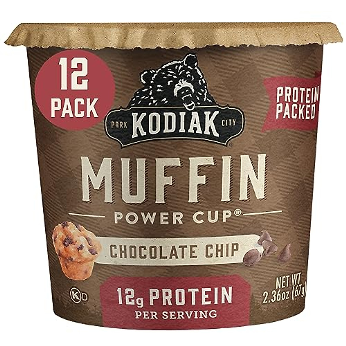 Kodiak Cakes Minute Muffins, Chocolate Chip, 2.36 Ounce (Pack of 12)