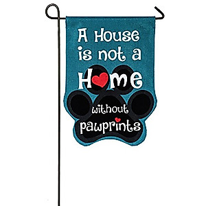 Evergreen House is Not a Home without Pawprints Garden Size Flag | Double Sided Stitching Burlap | Blue | 18-in x 12.5-in | Pet Dog Love | Outdoor Home Décor Lawn Yard Patio Deck Porch
