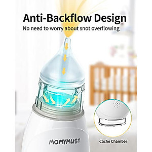 Nasal Aspirator for Baby, MOMYMUST Electric Baby Nose Cleaner with Self-Cleaning Function, Baby Nasal Aspirator with 3 Levels of Suction, Music and Light, 2 Nose-Tips, 60 Days Use Time