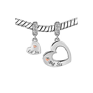 KunBead 18 inch Big Sister Little Sister Rose Gold Tone Heart I Love You Matching Charm Pendant Birthday Necklace set for 2 for Women