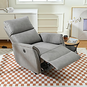 Prohon Recliner Chairs for Adults/Elderly, Upholstered Foam Lounge Single Sofa with USB Charging Ports, Home Theater Seating Power Rocker for Living Room, Gray