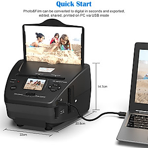 DIGITNOW Film & Photo Scanner,4-in-1 Film Scanner, with 2.4" LCD Screen Converts 35mm/135 Slides & Negatives Film, Photo, Business Card for Saving to 16MP Digital Images,8GB Memory Card Included