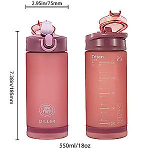 Diller Water Bottle with Straw - 18 oz BPA Free Sport Water Bottle with Flip-Flop Lid (Pink)