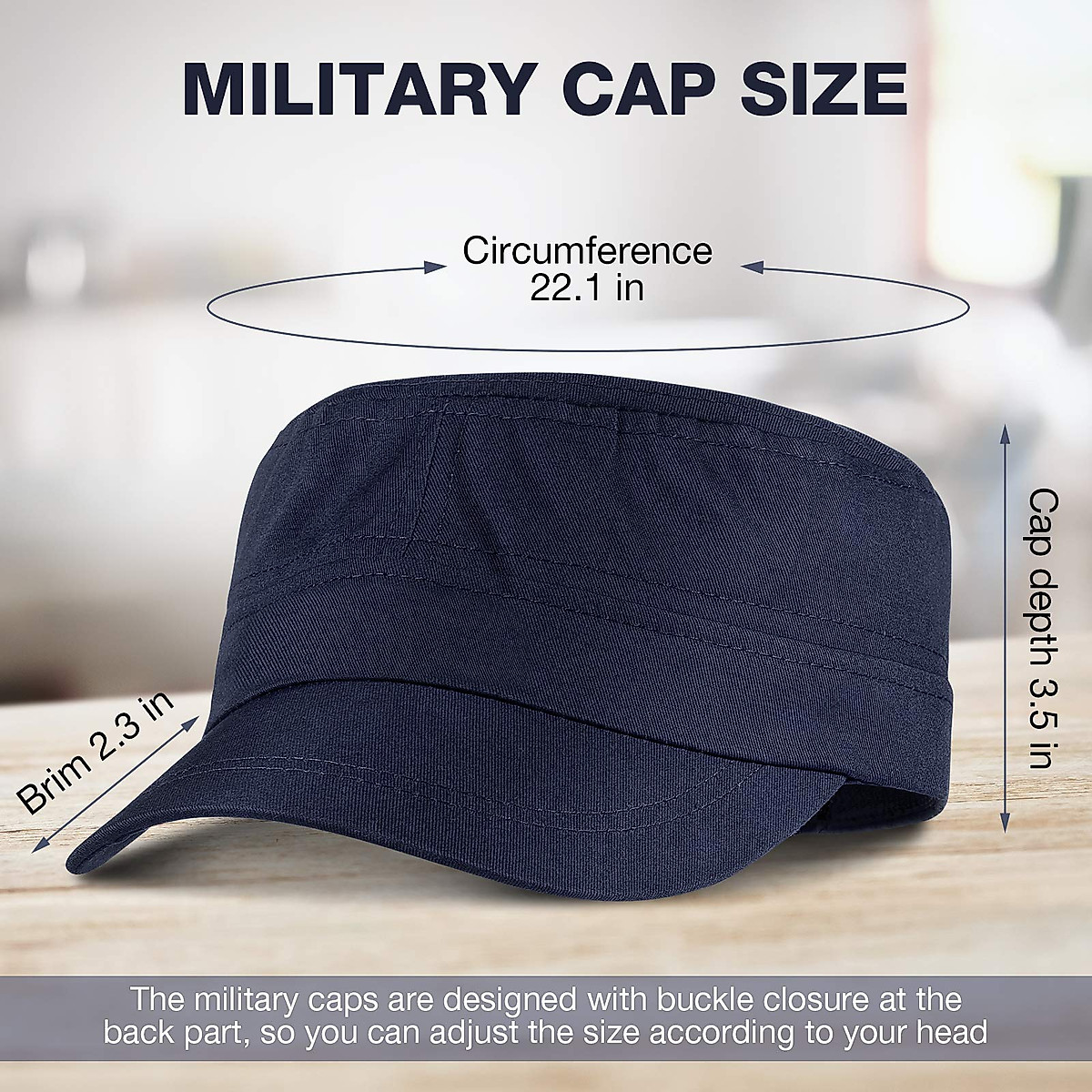 Geyoga 4 Pieces Cadet Army Caps Military Adjustable Flat Top Caps Cotton Unisex Cadet Hat Costume Army Hat