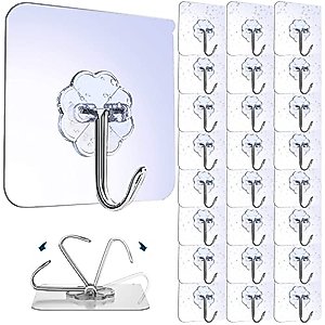 starsea Self Adhesive Hooks, 26 Pack Heavy Duty Anti-Skid Traceless Sticky Hook(Max 22lb), Waterproof Sticky Handy Hooks for Kitchen/Clothes/Office/Closet/Bathroom/Ceiling/Hanger