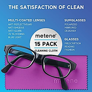 Metene 15 Pack Microfiber Cleaning Cloths (6"x7") in Individual Vinyl Pouches | Glasses Cleaning Cloth for Eyeglasses, Phone, Screens, Camera Lens and Other Delicate Surfaces Cleaner (Purple)