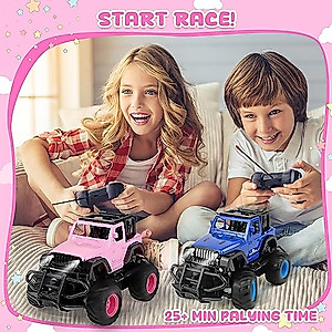 FUUY 4WD Girl Remote Control Car Upgarde 1:32 RC Trucks with Headlight Fast Tiny Toy Car 4WD RC Cute Pink Jeep for Girls Kids