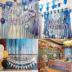 BRAVESHINE Light Blue Glitter Tinsel Foil Fringe Curtains - 2Pcs 3.2x8.2 ft Metallic Holiday Photo Booth Backdrop for Birthday Mermaid Ocean Pool Frozen Theme Baby Shower Wedding Party Streamers Decor