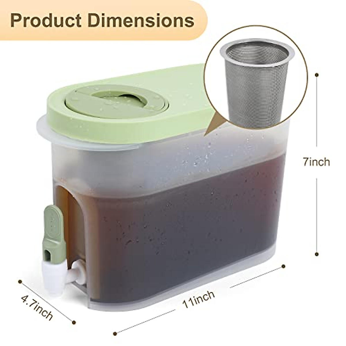 Xmamerce 3/4 Gallon Cold Brew Coffee Maker with Stainless Steel Mesh Filter,BPA Free Plastic Drink Dispensers Beverage Juice Dispenser With Infuser Drink Containers and A Spigot For Parties(Green)