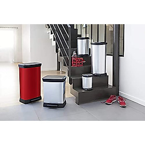 CURVER Metal Effect Kitchen One Touch Deco Bin, Red, 50 Litre