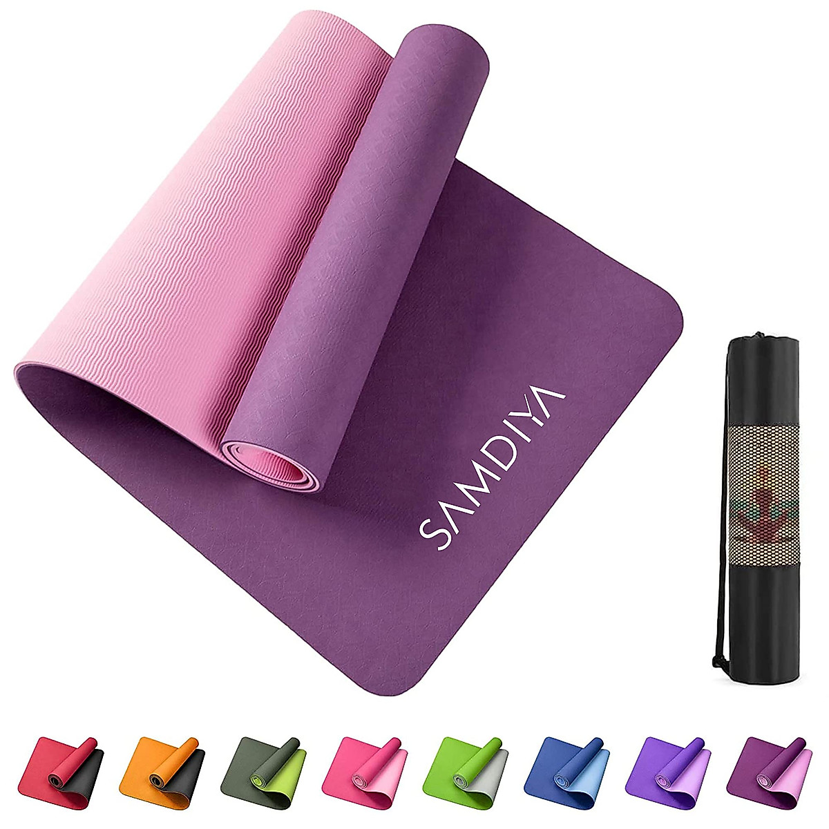 Samdiya Yoga Mat - TPE Classic 1/4 Inch Thick Pro Yoga Mat Eco Friendly Non Slip Fitness Exercise Mat with Carrying Strap-Workout Mat for Yoga, Pilates and Floor Exercises (Magenta-Pink)