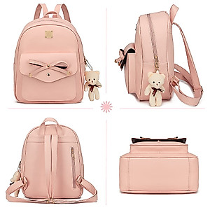 MACCINELO Cute Leather Mini Backpack Purse for Women Bowknot Small Backpack Purse for Girls Rucksack for Ladies Shoulder Bag for gift 3pcs