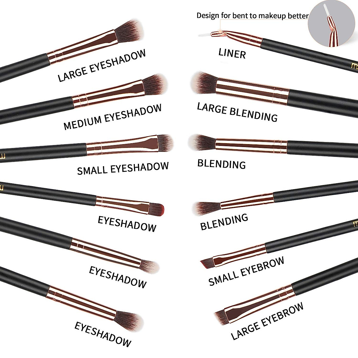 MSQ Eyeshadow Brushes 12pcs Eye Make Up Brush Set with Bag (PU Leather Pouch) Soft Synthetic Hairs for Eyeshadow, Eyebrow, Eyeliner, Blending, Best Gifts - Rose Gold