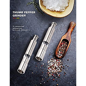 MINI Stainless-Steel One-Handed Thumb Push Button Salt and Pepper Grinder For Black Pepper Or Himalayan Salt(One pack)