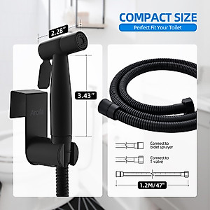 Arofa Black Bidet Sprayer for Toilet, Handheld Jet Sprayer Adjustable Water Pressure Muslim Shower with Bidet Hose, Bidets Faucet for Existing Toilets Cloth Diaper Spray for Baby/Feminine Wash