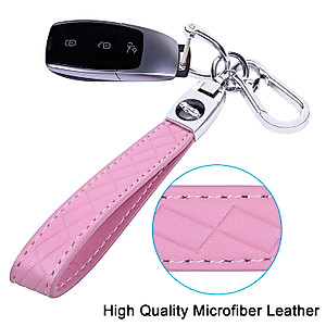 Wisdompro Microfiber Leather Car Keychain, Universal Key Fob Keychain Leather Key Chain Holder with 3 Keyrings and 1 Screwdriver for Men and Women - Pink