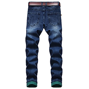 Men's Ripped Distressed Destroyed Slim Fit Straight Leg Denim Jeans (38, Dark Blue)