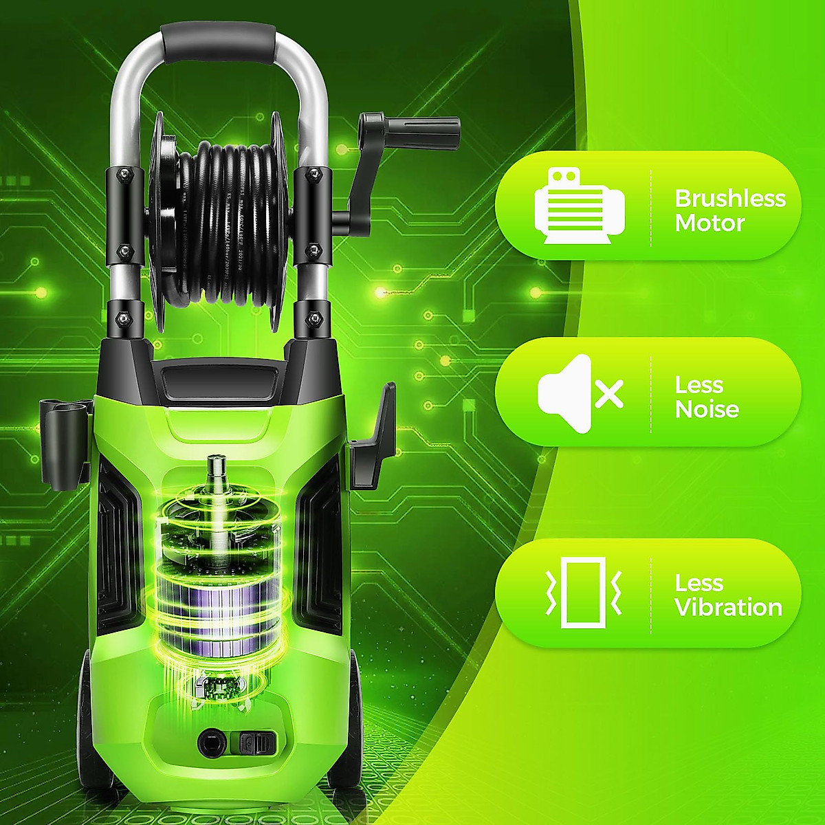 Suyncll Pressure Washer, MAX PSI 2.5GPM Electric Power Washer,1800W High Pressure Washer, Professional Washer Cleaner, with All-in-one Adjustable Nozzle and Hose, Best for Cleaning Cars (Green&Black)