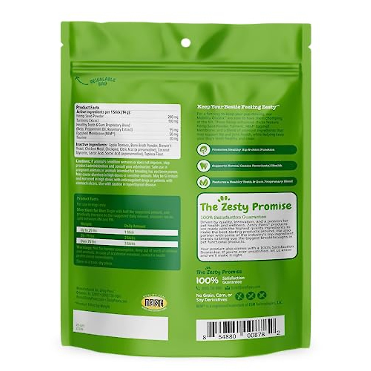 Zesty Paws OraStix for Dogs - Hip & Joint Mobility Sticks with Hemp Seed Curcumin Eggshell Membrane Taurine Support for HIPS Joints Cartilage Health Proprietary Healthy Teeth Gum Blend 25oz