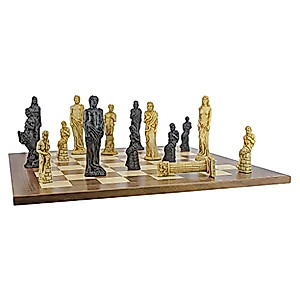 Design Toscano Gods of Greek Mythology Complete Chess Set, 6 Inch, 16 Pieces and Board, Two Tone Stone