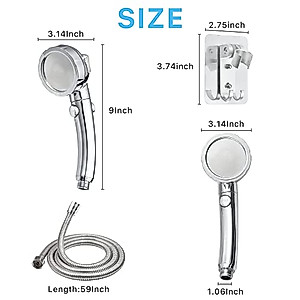 Elesunory Hand Shower, Rv Shower Head include 59 Inch Hose and Bracket, Removable Shower Head with 3 Settings Water Saving High Pressure Handheld Spray Head, Silver