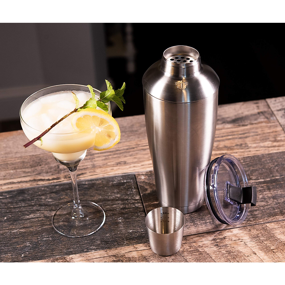 Stock Harbor Stainless Steel 30 Ounce (887 Milliliter) Double Wall Cocktail Shaker Vacuum Insulated Tumbler and Shaker Top; Matte Polished