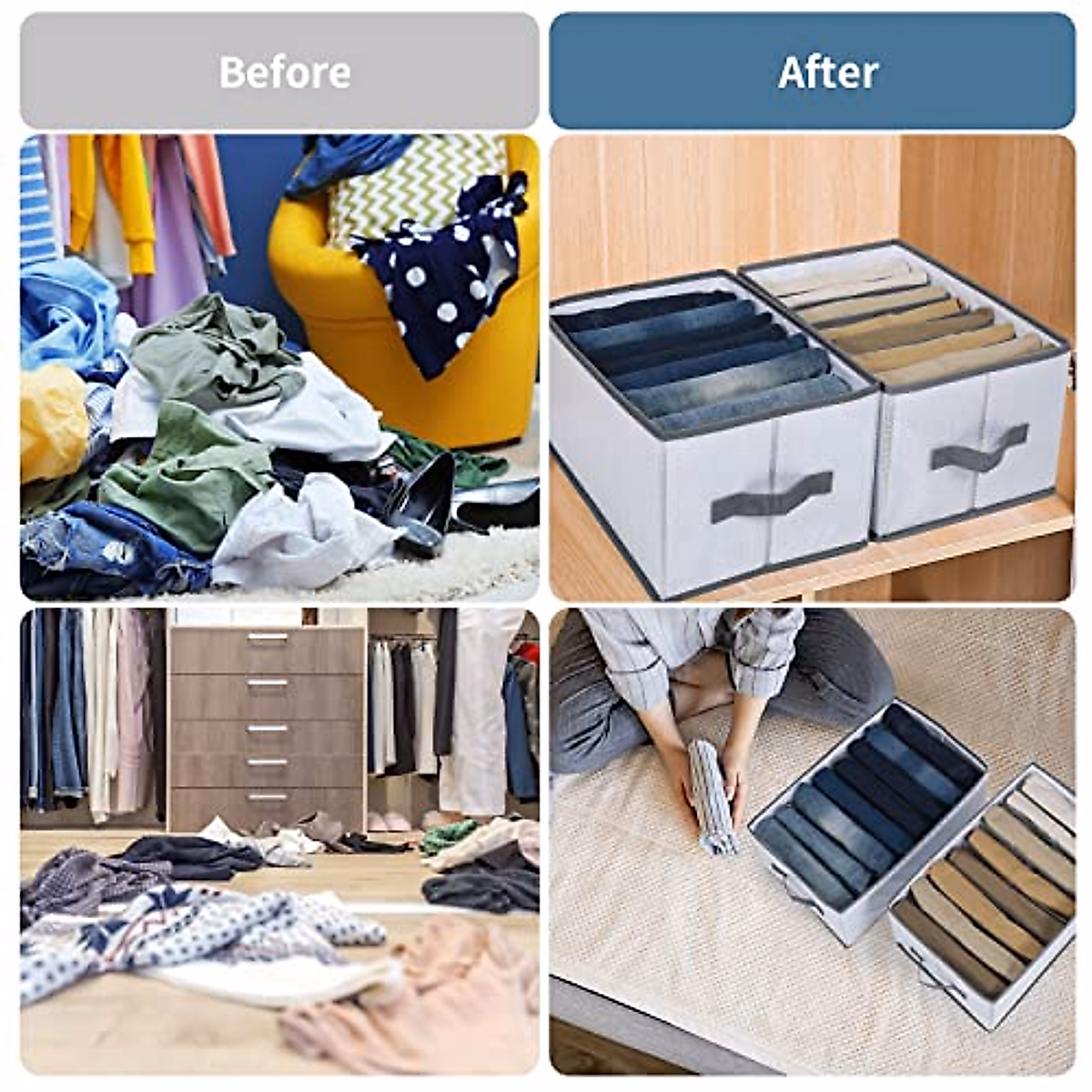 SOLARVALLEY 2Pcs Closet Organizers storage for Clothing,Underwear Drawer Organizer Clothes,Clothes Organizer for Folded Clothes,PP Plate Nylon Mesh Foldable Wardrobe Clothes Organizer(8Grids)