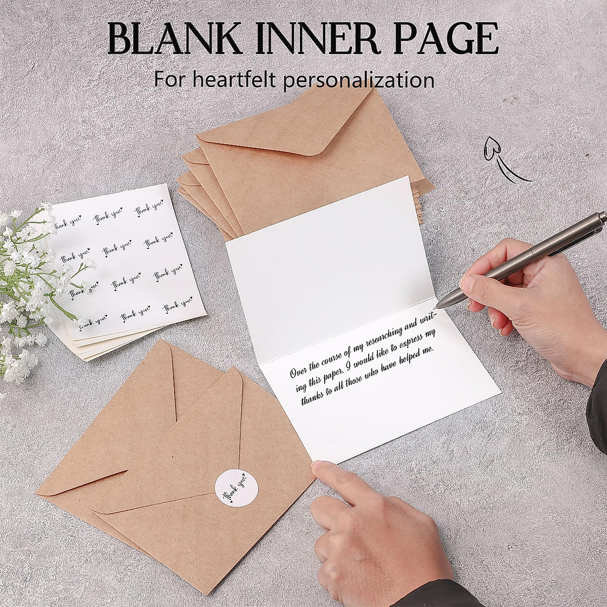 100 Thank You Cards 4x6 Inch, with 100 Kraft Envelopes and 120 Stickers, Minimalistic and Professional Looking for Business Wedding Graduation Baby Shower Bridal Shower