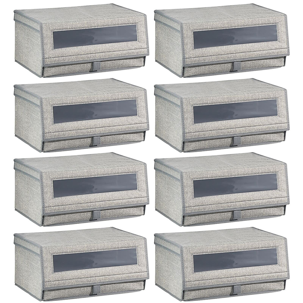 mDesign Large Fabric Closet Shoe Storage Box w/Clear Window - Shoe, Sandal, Sweater, Linen, Clothes Organizer - Boot Storage Solutions - Shoe Bin - Lido Collection, 8 Pack, Gray
