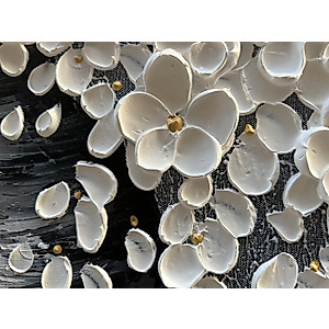 Epicler 30x45 inch hand-painted oil painting, white bouquet oil painting, canvas wall decoration painting.