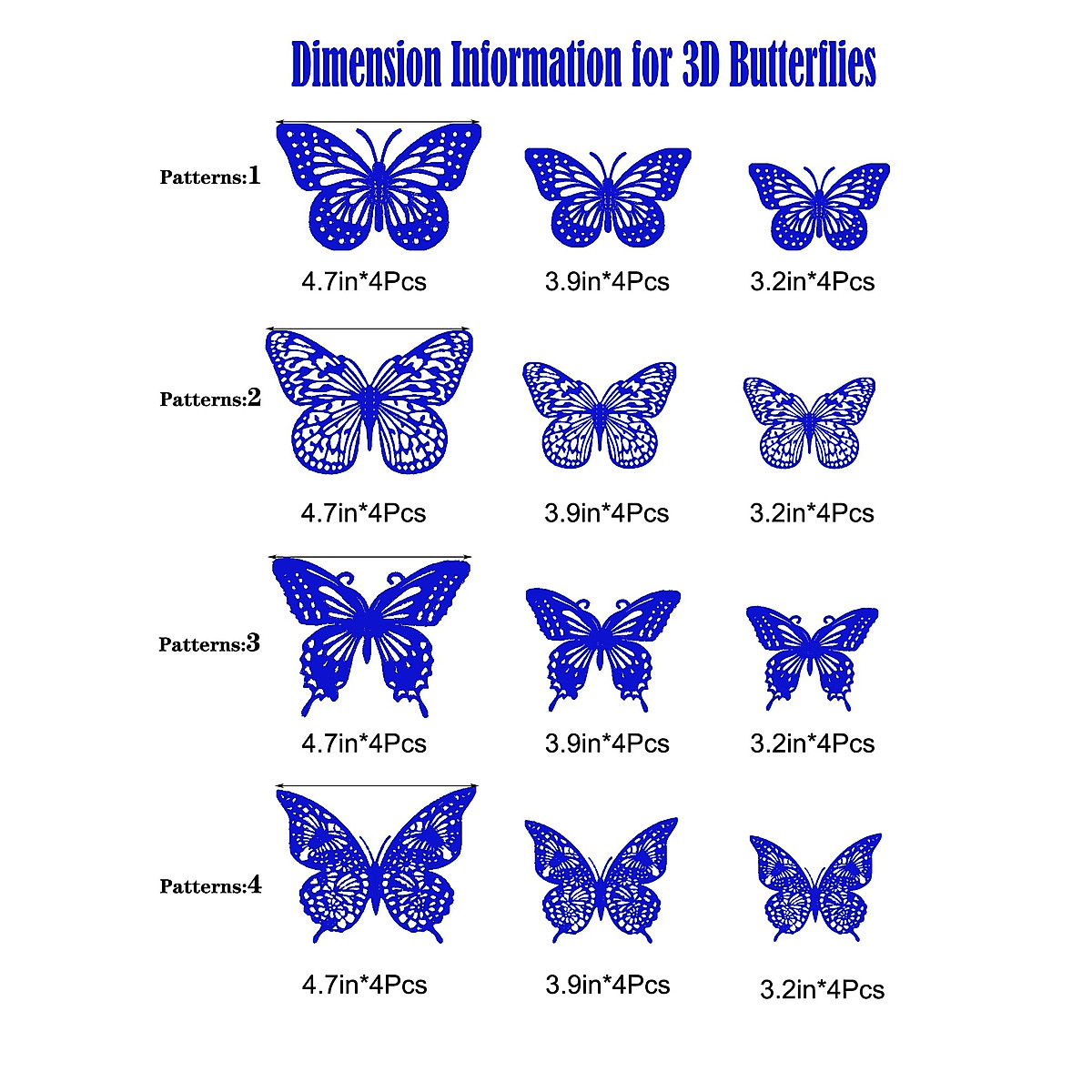 JOSDIOX Sapphire Blue 3D Butterfly Wall Stickers 48 Pcs 4 Styles 3 Sizes, Removable Interior Kids Nursery Wedding Decor Butterflies Decoration Cake,Birthday Party Decorations (Sapphire Blue)