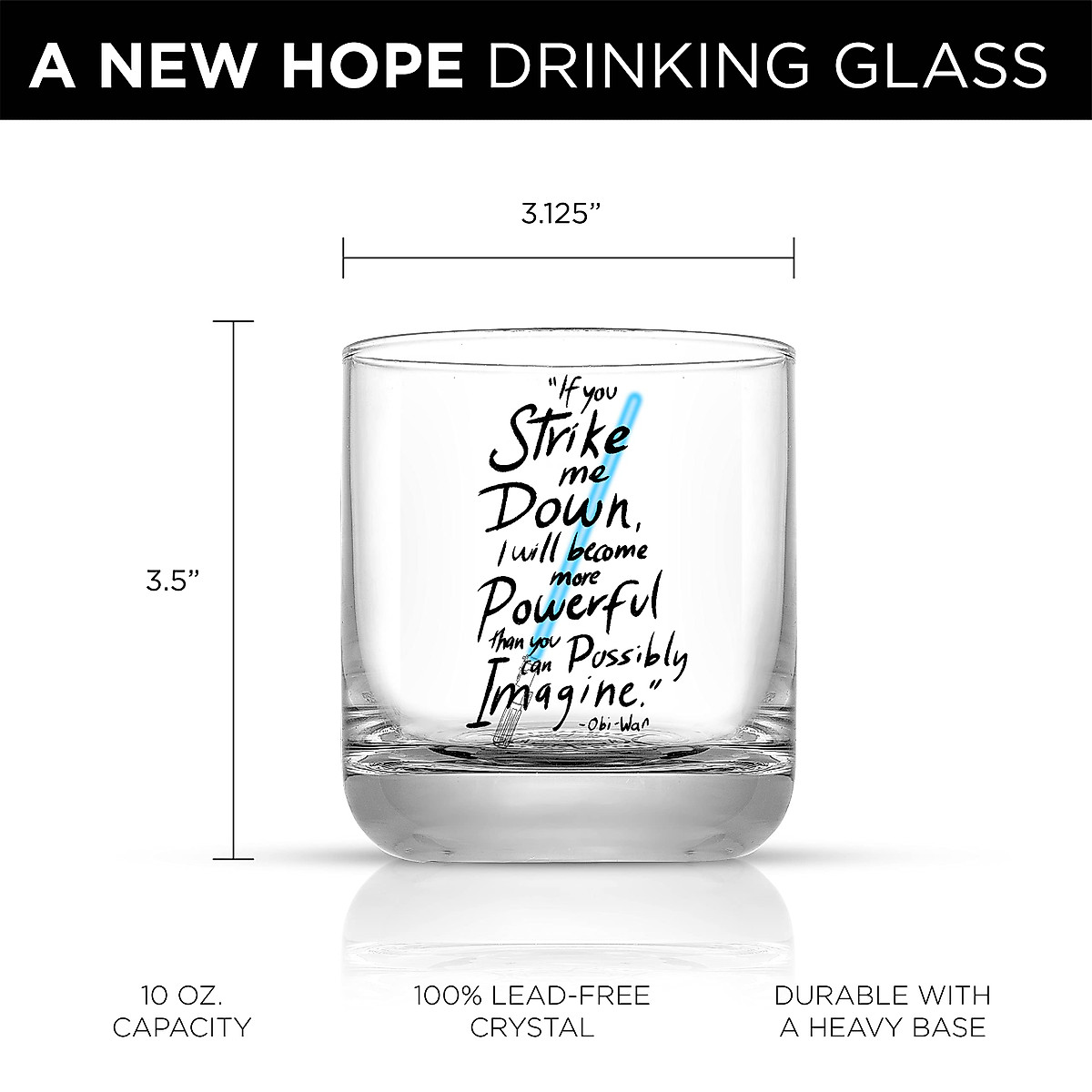 JoyJolt Star Wars Obi-Wan Kenobi Lightsaber Short Drinking Glass - 10 oz - Set of 2