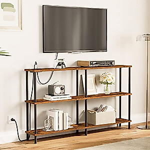 HOOBRO 3-Tier Narrow Console Table with Charging Station, Entryway Table with 2 Power Outlets and 2 USB Ports, Skinny Sofa Hallway Table, for Living Room, Rustic Brown and Black BF143UXG01