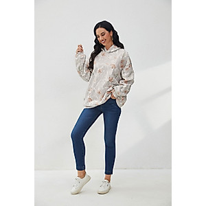 Womens Camo Hoodies Maple Leaf Print Oversized Sweatshirt Fleece Pullover Sweatshirts Long Sleeve with Pocket Fall Outfits