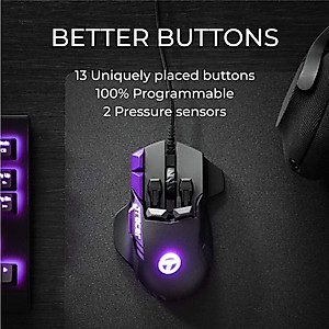 Swiftpoint Tracer Wired Gaming Mouse: 13 Programmable Buttons, 2 Pressure Sensors, Side Buttons, 12000 DPI, Mechanical Switches, Onboard Memory, 16 Game Profiles, RGB, Purple/Black for PC & Mac Gamers