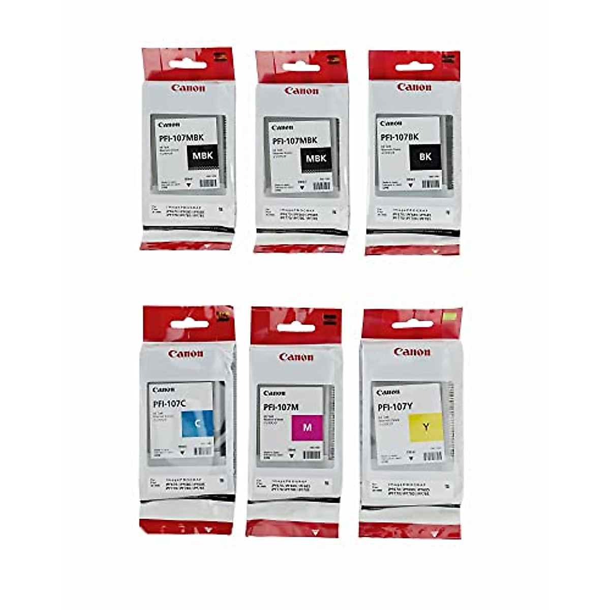 PFI-107 Set Genuine Canon Pfi-107 6 Pack Set of 5 Colors Ink Tanks 2 Pfi-107mbk,and 1 Pfi107bk Pfi107c Pfi107y Pfi107m by Canon + InkSAVER™ Microfiber LCD Screen Cleaning Cloth