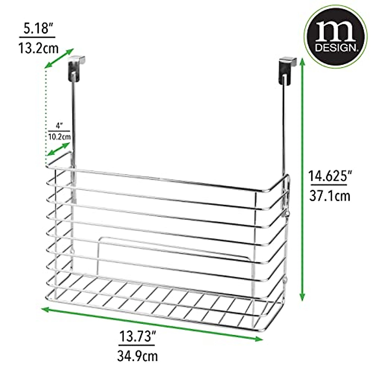 mDesign Metal Wire Kitchen Bakeware Organizer Basket - Hang Over Cabinet Door - Storage for Baking Sheets, Cupcake Tins, Cutting Boards, Foil, or Plastic Wrap - Concerto Collection - Chrome